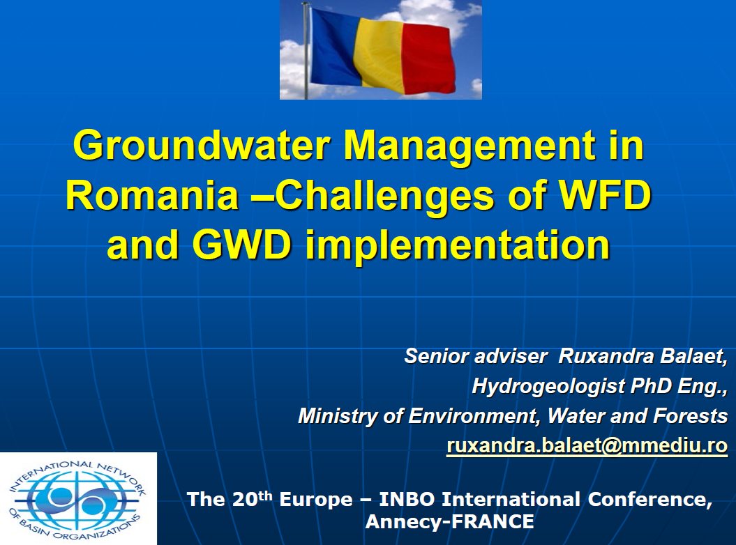 EURO-INBO 2022 : Groundwater Management in Romania – Challenges of WFD and GWD implementation - INBO